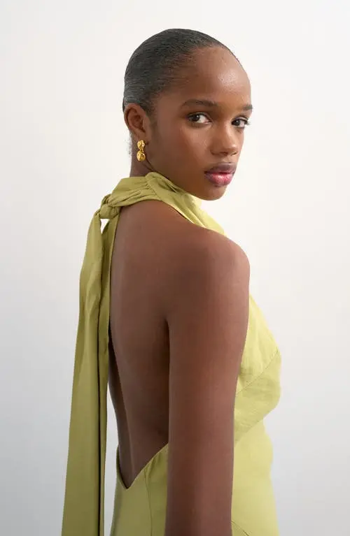 Topshop Halter Funnel Neck Open Back Maxi Dress - Lime