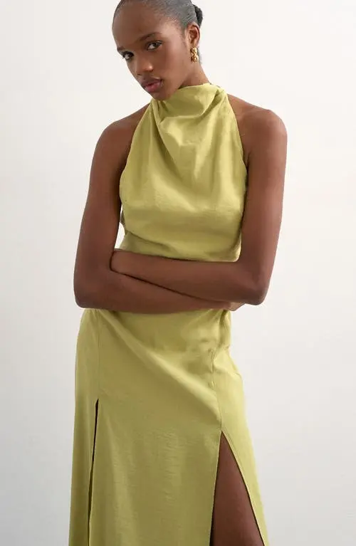 Topshop Halter Funnel Neck Open Back Maxi Dress - Lime