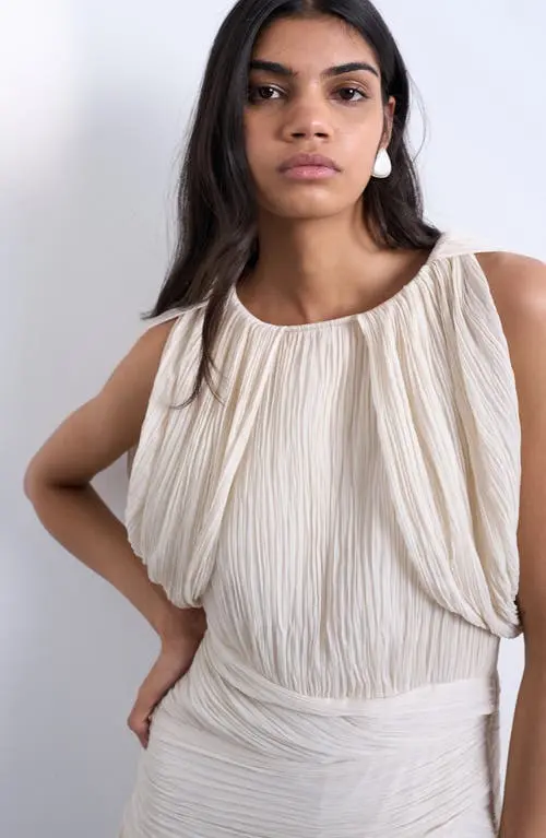Topshop Drape Shoulders Pleated Mini Dress - White