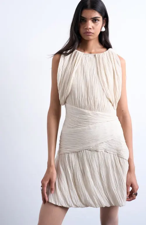 Topshop Drape Shoulders Pleated Mini Dress - White