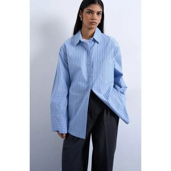 Topshop Darted Cuff Oversize Button-up Shirt - Medium Blue