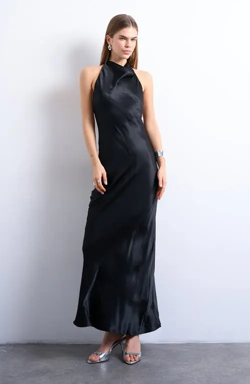Topshop Cowl Halter Neck Open Back Maxi Dress - Black