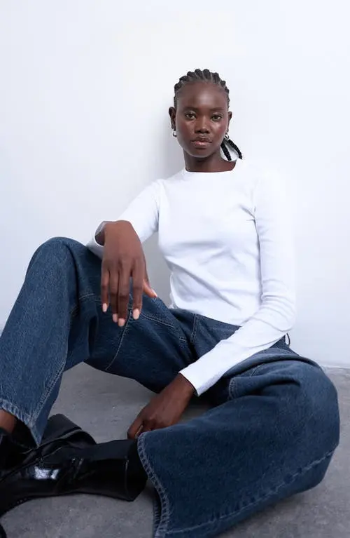 Topshop Long Sleeve Cotton T-shirt - White