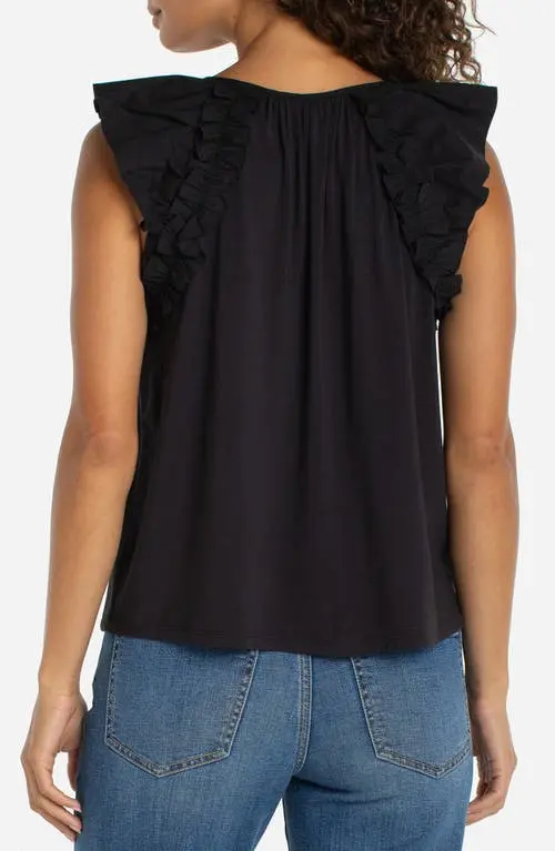 LIVERPOOL Ruffle Shoulder Tie-neck Top - Black
