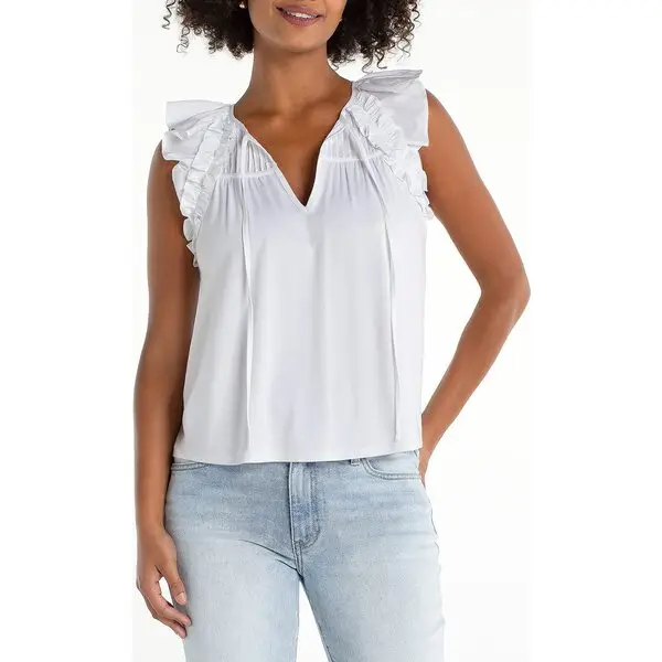 LIVERPOOL Ruffle Shoulder Tie-neck Top - White
