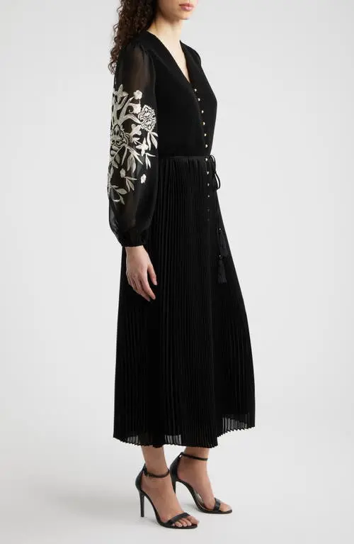 Elie Tahari Amanda Embroidered Satin Dress