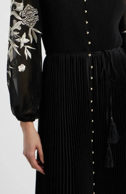 Elie Tahari Amanda Embroidered Satin Dress