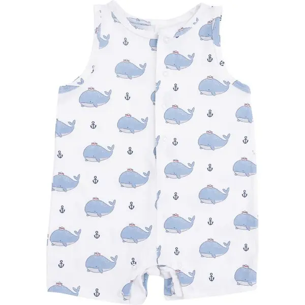 ANGEL DEAR Bubbly Sailor Whale Print Romper - Ivory Blue