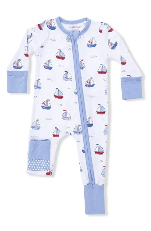 ANGEL DEAR Bubbly Sailboats Convertible Footie - White Blue