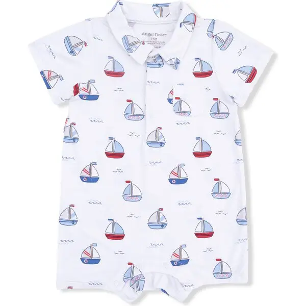 ANGEL DEAR Bubbly Sailboats Polo Shortall - White Blue