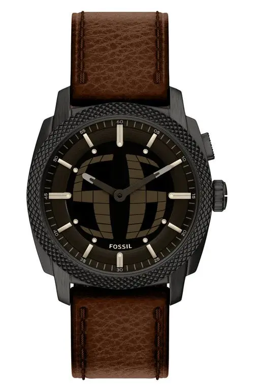 Fossil Machine Big Tic® Anadigi Leather Strap Watch - Brown