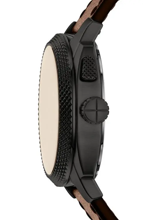 Fossil Machine Big Tic® Anadigi Leather Strap Watch - Brown