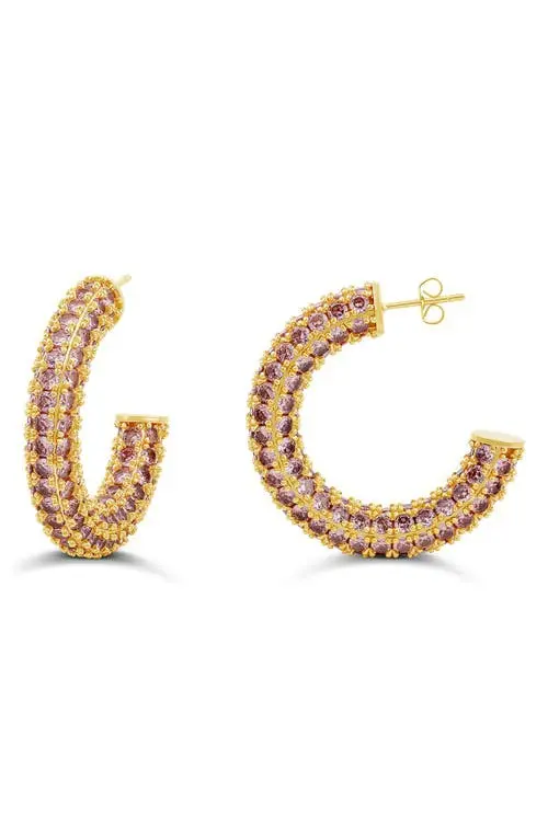 SHYMI Crystal Pavé Hoop Earrings - Gold/pink
