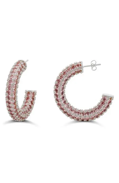 SHYMI Crystal Pavé Hoop Earrings - Silver/pink
