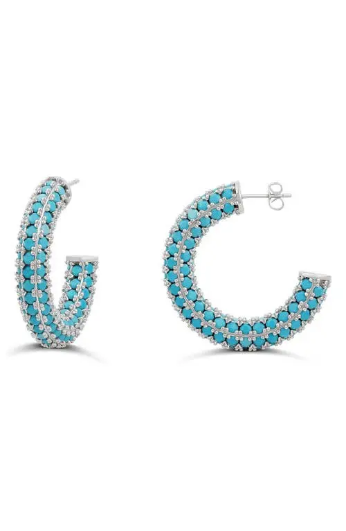 SHYMI Crystal Pavé Hoop Earrings - Silver/turquoise