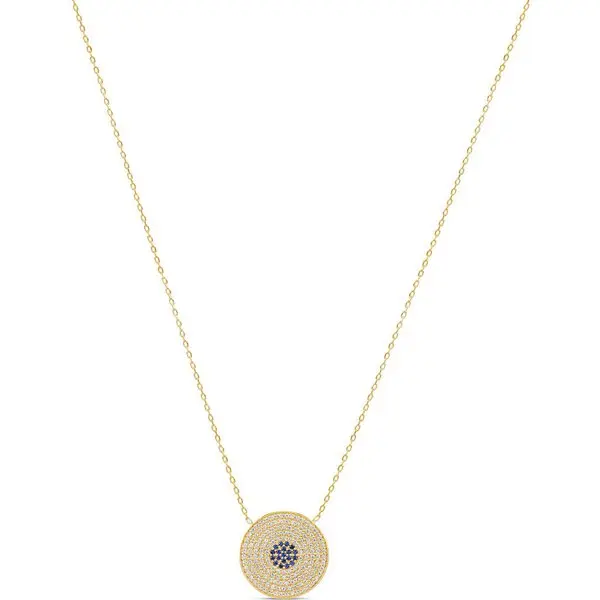 SHYMI Round Pavé Evil Eye Pendant Necklace - Gold