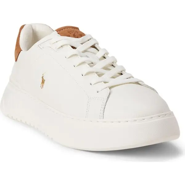 Ralph Lauren Court Leather Sneaker - Off White/tan