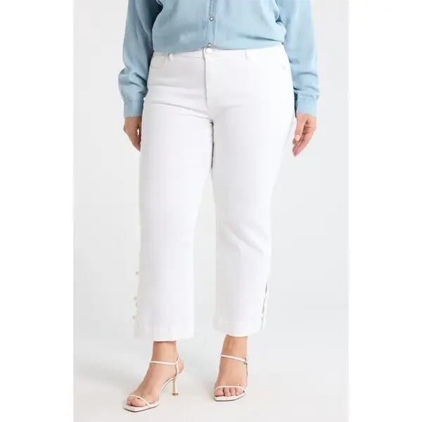 LIVERPOOL Kennedy Embellished Split Hem Straight Leg Jeans - Bright White