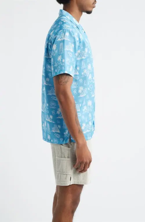 BOARDIES Print Short Sleeve Button-up Camp Shirt - Blue