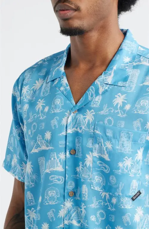 BOARDIES Print Short Sleeve Button-up Camp Shirt - Blue