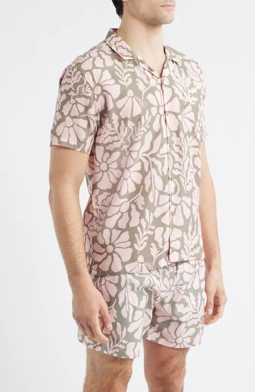BOARDIES Floral Print Camp Shirt - Olive/pink