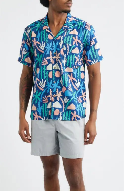BOARDIES Print Short Sleeve Button-up Camp Shirt - Blue Multi