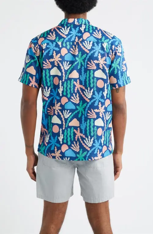 BOARDIES Print Short Sleeve Button-up Camp Shirt - Blue Multi