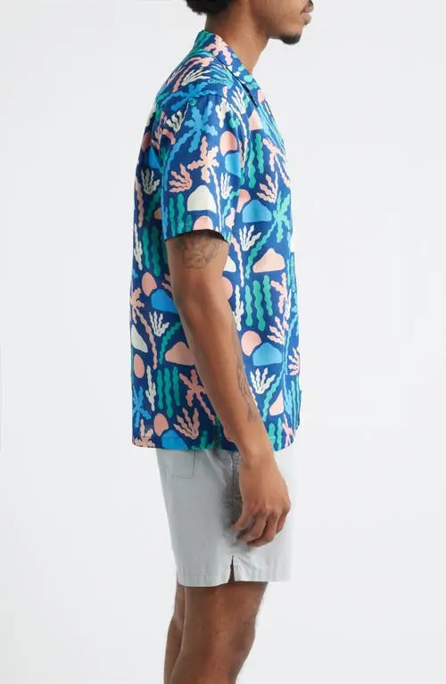 BOARDIES Print Short Sleeve Button-up Camp Shirt - Blue Multi