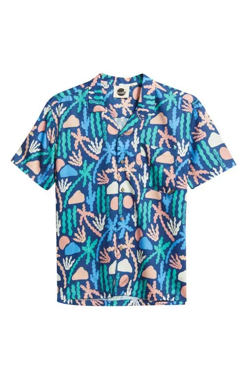 BOARDIES Print Short Sleeve Button-up Camp Shirt - Blue Multi