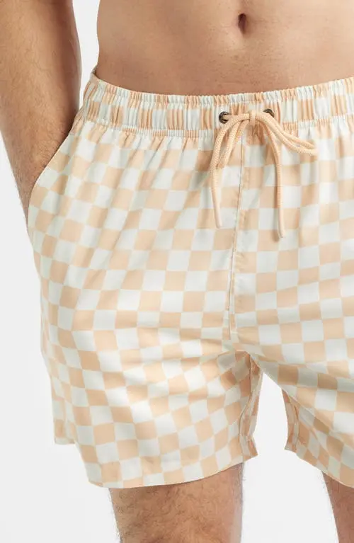 BOARDIES Checkerboard Print Swim Trunks - Sand/cream