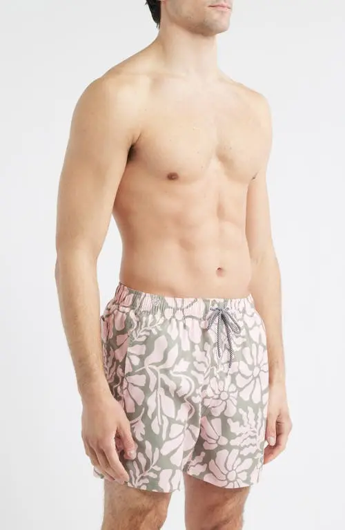 BOARDIES Tropical Floral Swim Trunks - Olive/pink