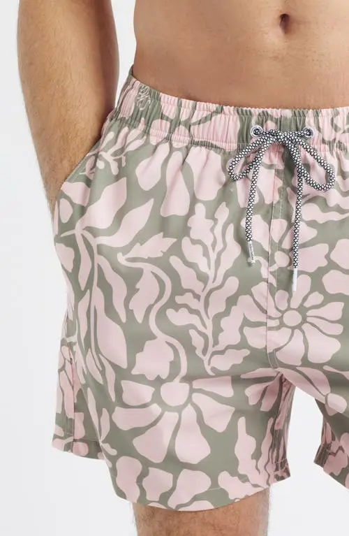 BOARDIES Tropical Floral Swim Trunks - Olive/pink