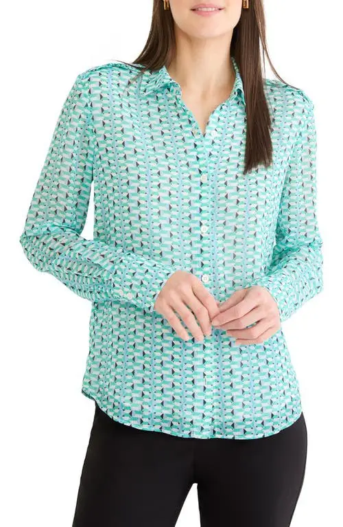 NIC+ZOE Geo Steps Relaxed Fit Button-up Shirt - Green Multi