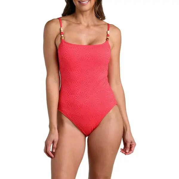 La Blanca Shell Bound Beaded Strap One-piece Swimsuit - Guava