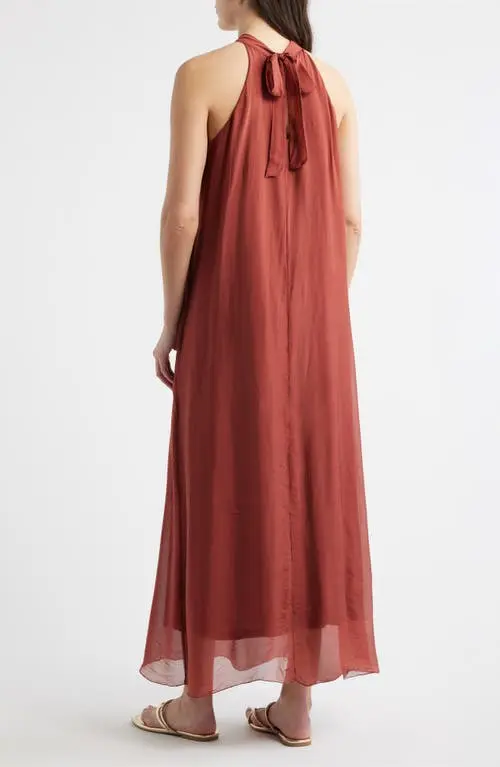 Deluc Vita Mock Neck Satin Maxi Dress - Maroon
