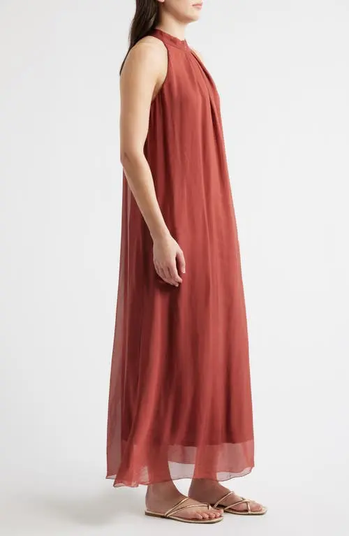 Deluc Vita Mock Neck Satin Maxi Dress - Maroon