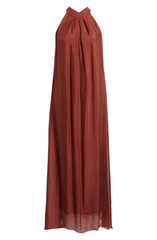 Deluc Vita Mock Neck Satin Maxi Dress - Maroon