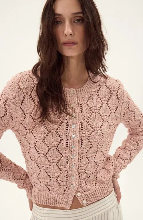 Deluc Cerdena Pointelle Cotton Blend Cardigan - Pink