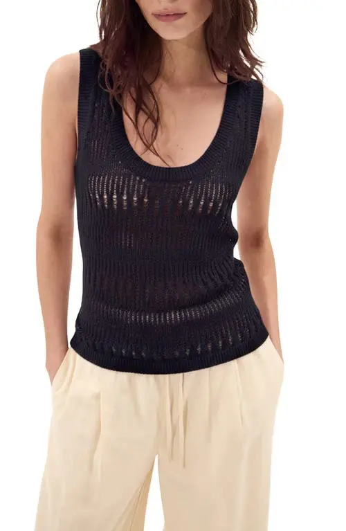 Deluc Mallorca Metallic Sheer Knit Tank - Black