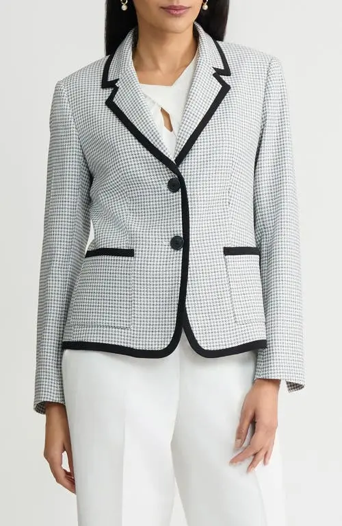 KASPER Contrast Trimmed Tweed Jacket - Lily White/black