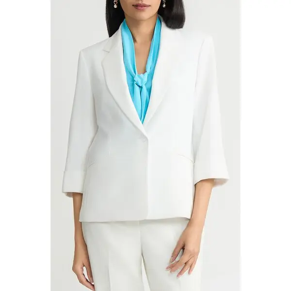 KASPER Stretch Crepe One-button Blazer - Lily White