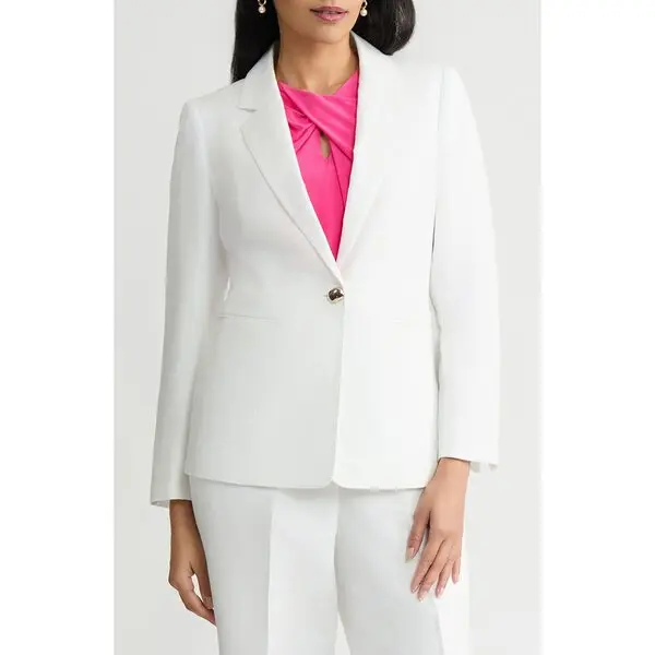 KASPER One-button Linen Blend Peplum Blazer - Lily White
