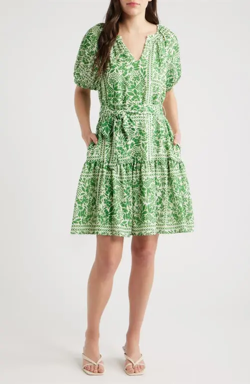 Julia Jordan Floral Puff Sleeve Mini Dress - Green Multi