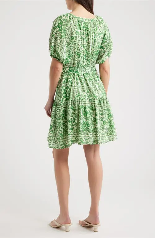 Julia Jordan Floral Puff Sleeve Mini Dress - Green Multi
