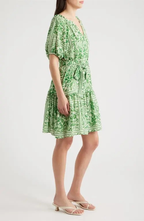 Julia Jordan Floral Puff Sleeve Mini Dress - Green Multi