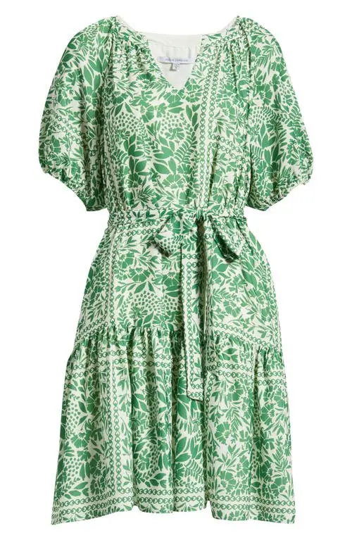 Julia Jordan Floral Puff Sleeve Mini Dress - Green Multi
