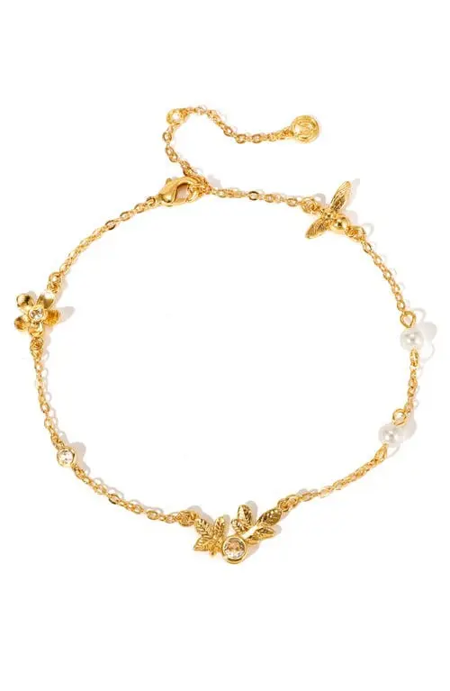 LA MENO Faux Pearl And Cubic Zirconia Bracelet - Gold