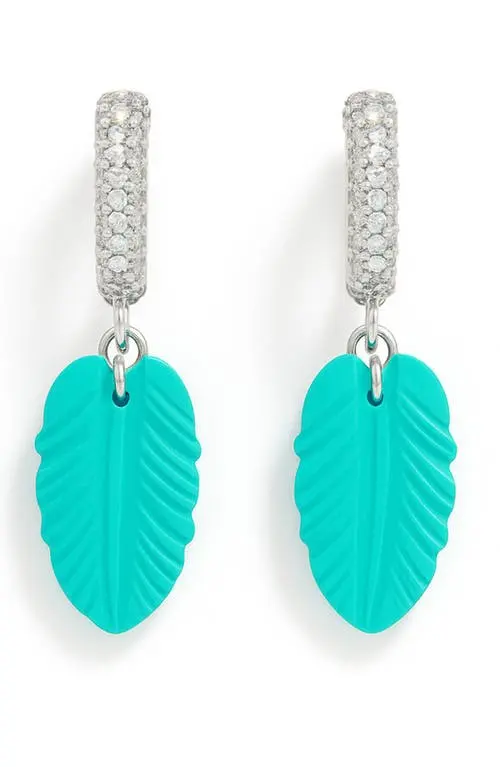 LA MENO Turquoise Leaf Drop Earrings - Silver