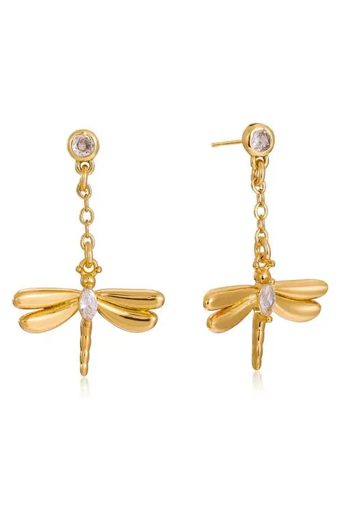 LA MENO Dragonfly Drop Earrings - Gold