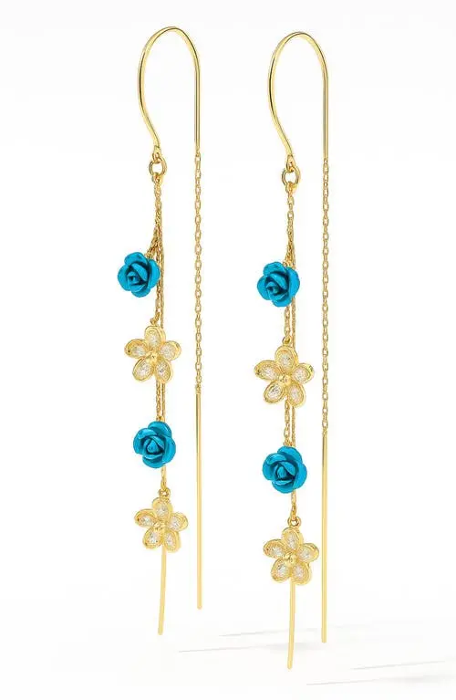 LA MENO Aqua Flower Threader Earrings - Gold/aqua